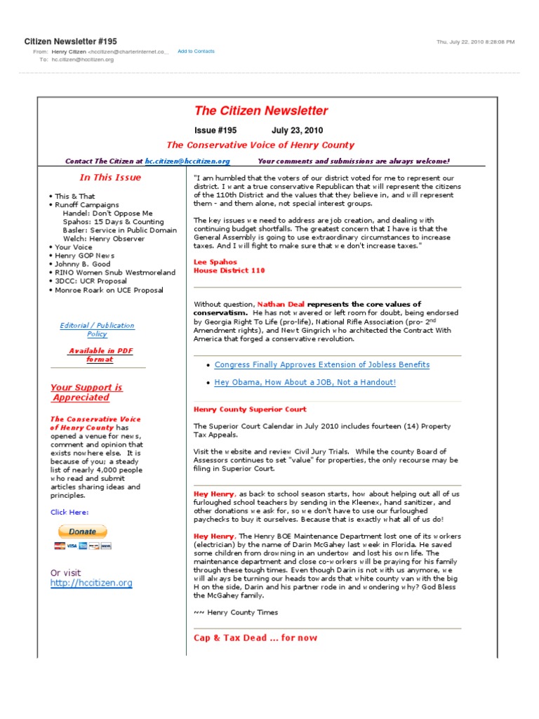 Henry County Conservative Newsletter #195 | PDF | Republican Party ...