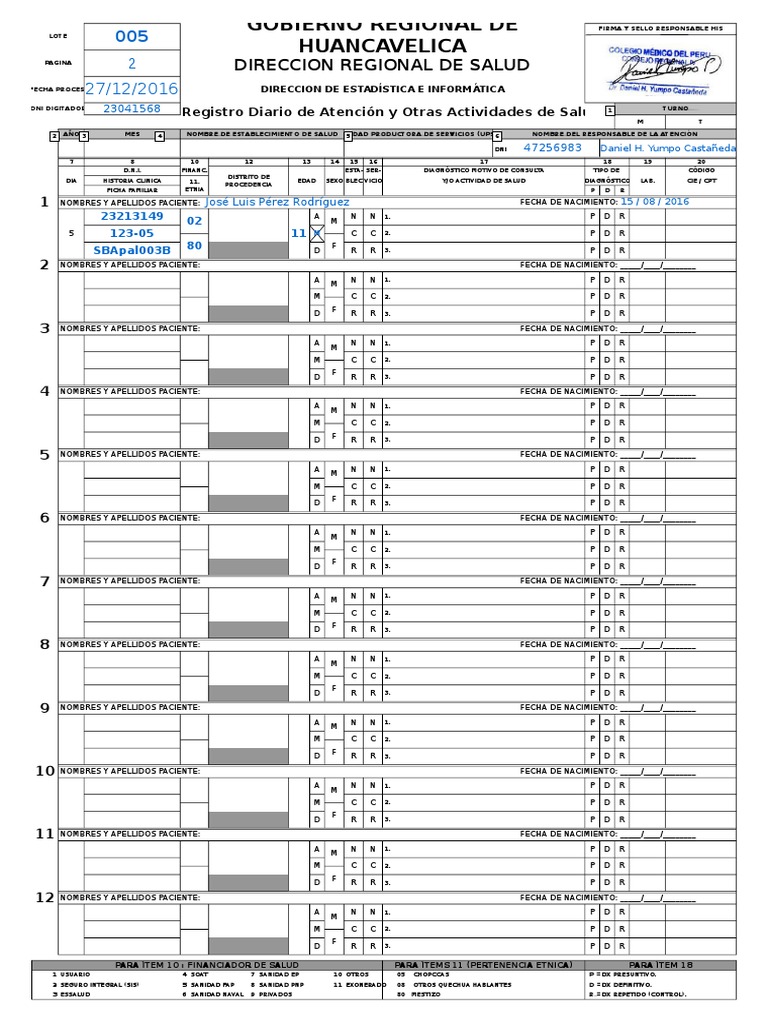 Formato His 2017 | Bienestar | Medicina