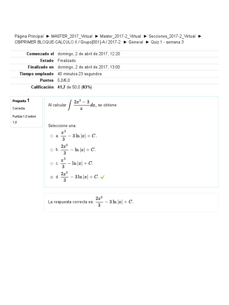 1mer - Quiz - Calculo II - Intento2 | PDF | Conceptos matemáticos | Física teórica