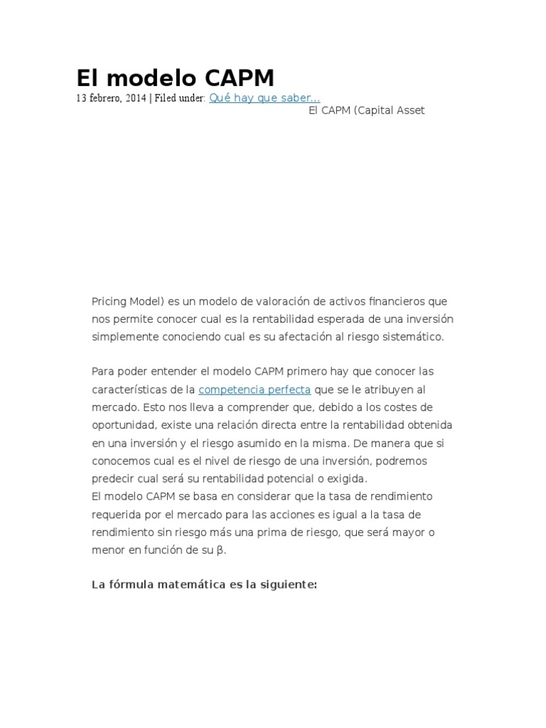 El Modelo CAPM | PDF | Compartir (Finanzas) | Ciencias económicas