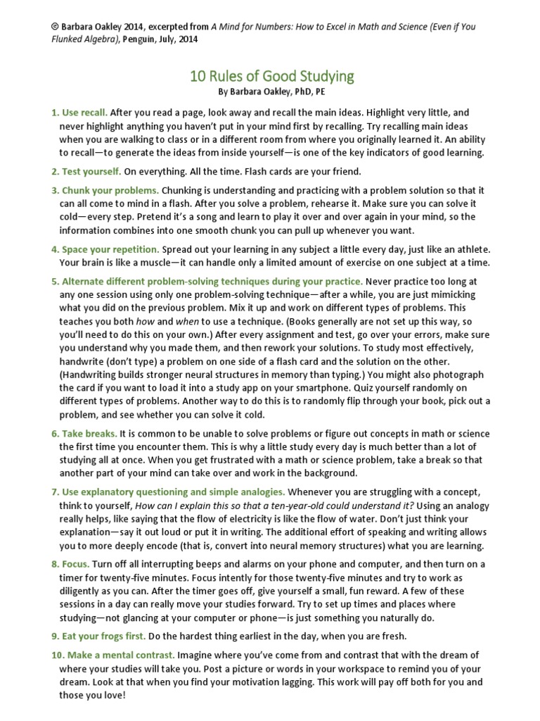 10 Rules of Studying | PDF | Mind | Concept