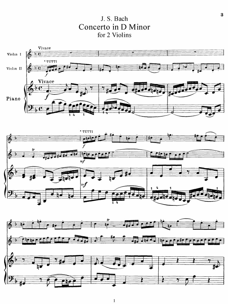 Bach Double Violin Concerto in D Minor Piano PDF | PDF