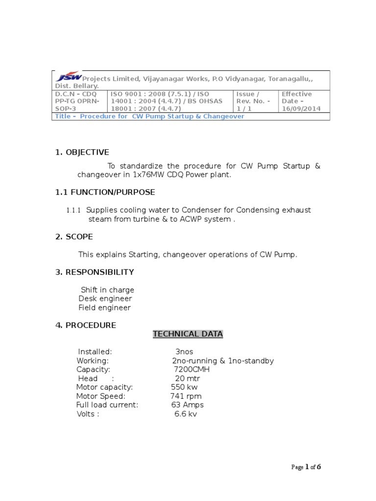 3.CWP Startup Procedure | PDF | Pump | Energy Technology