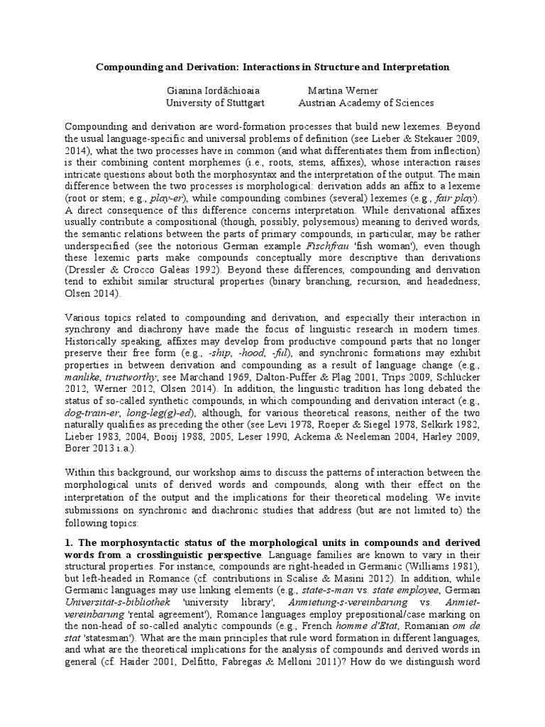 Compounding and Derivation - Interactions in Structure and ...