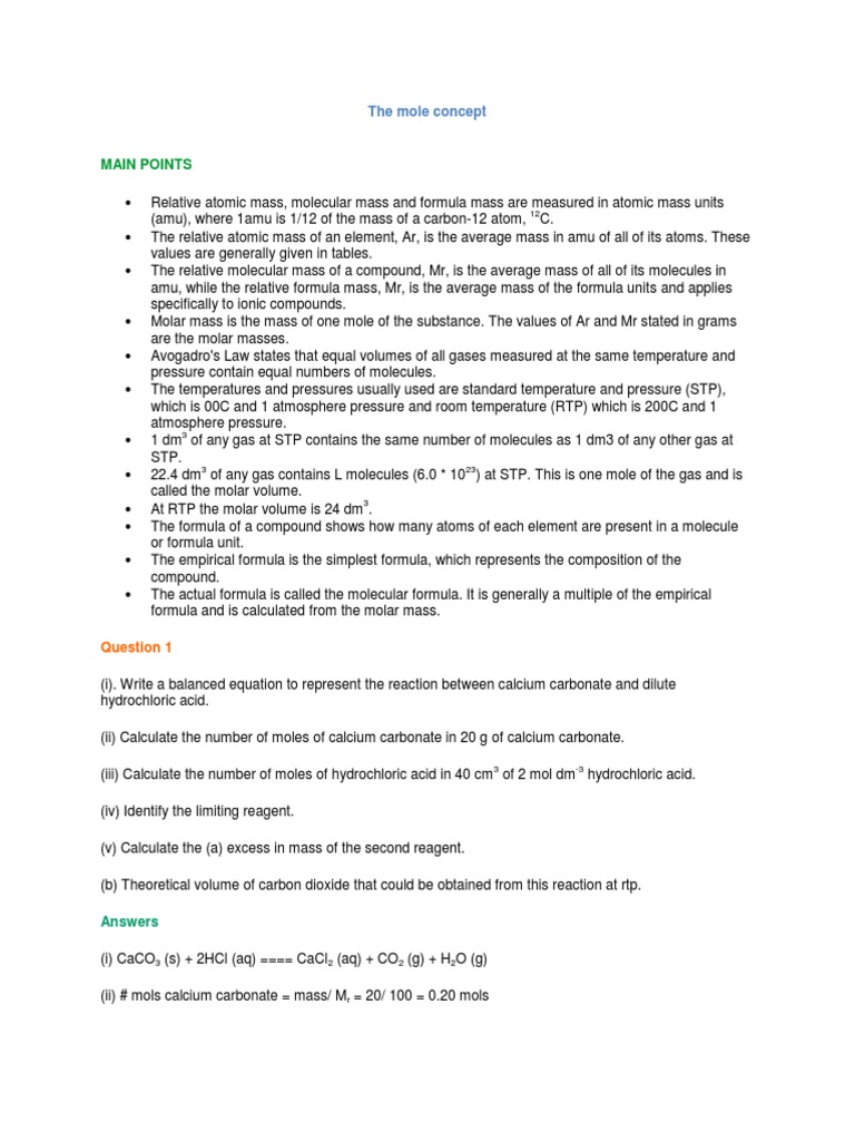 Csec Chemistry Notes 3 | PDF | Mole (Unit) | Molecules