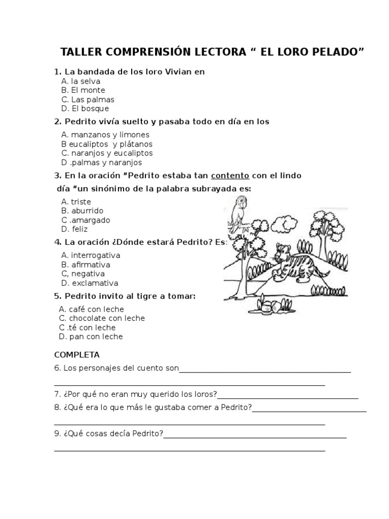 Taller Comprensión Lectora El Loro Pelado | PDF