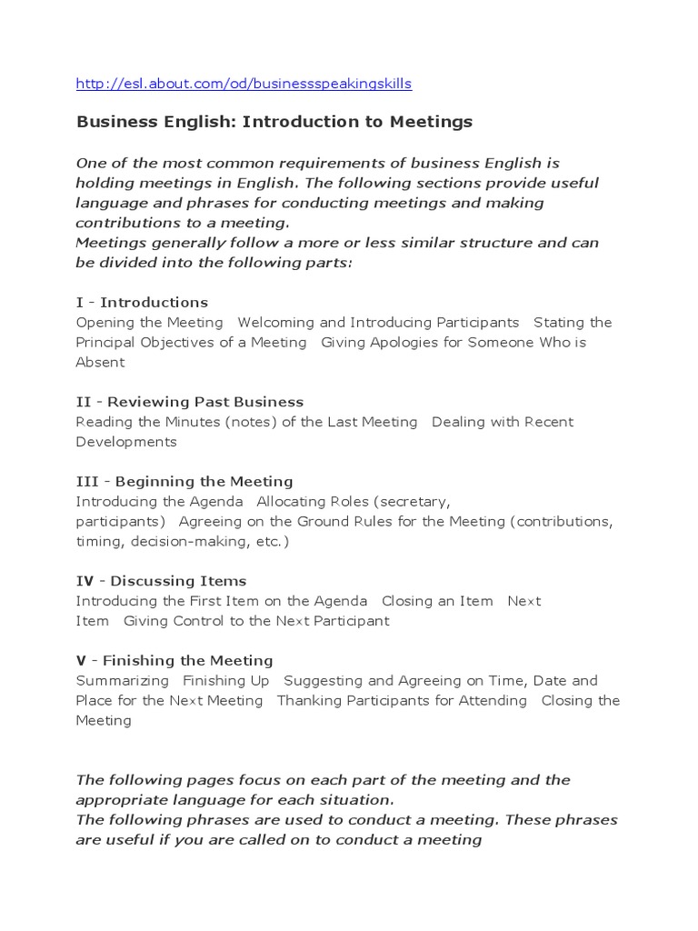 Business English: Introduction To Meetings: I - Introductions | PDF