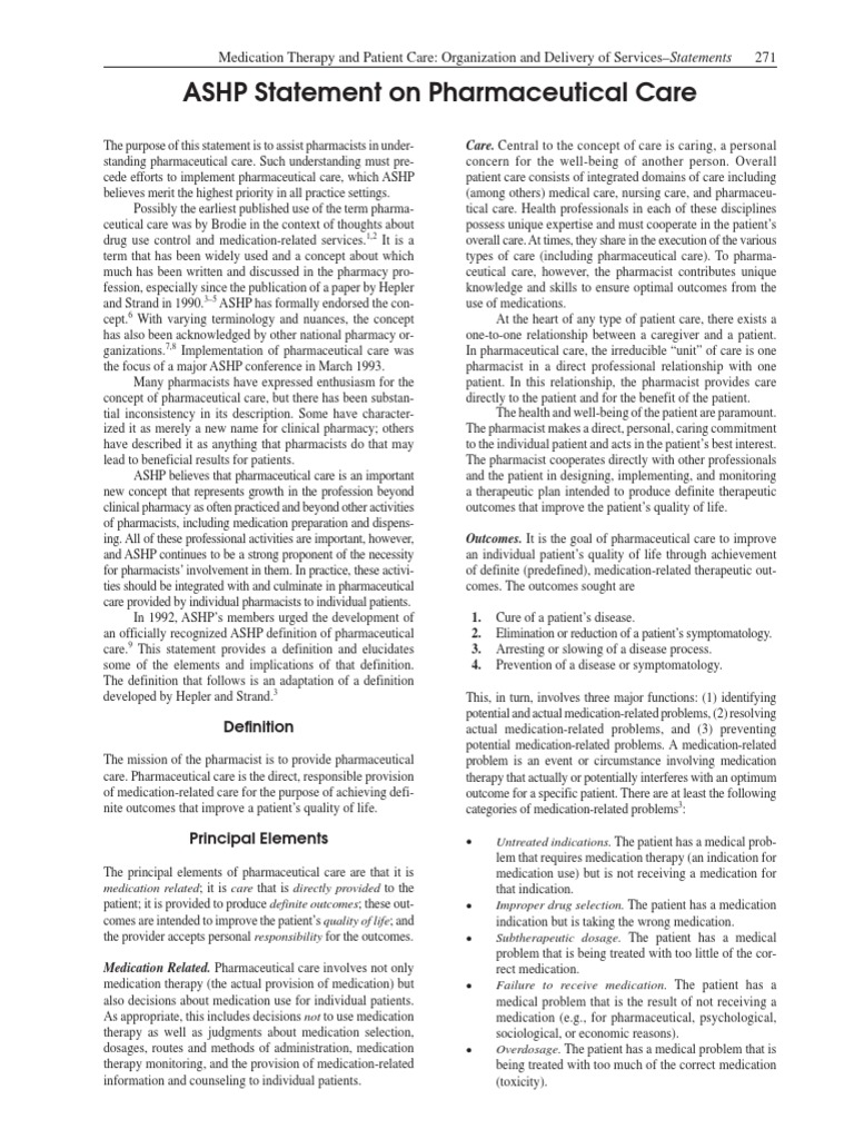Statements Pharmaceutical Care | Pharmacy | Pharmaceutical Drug