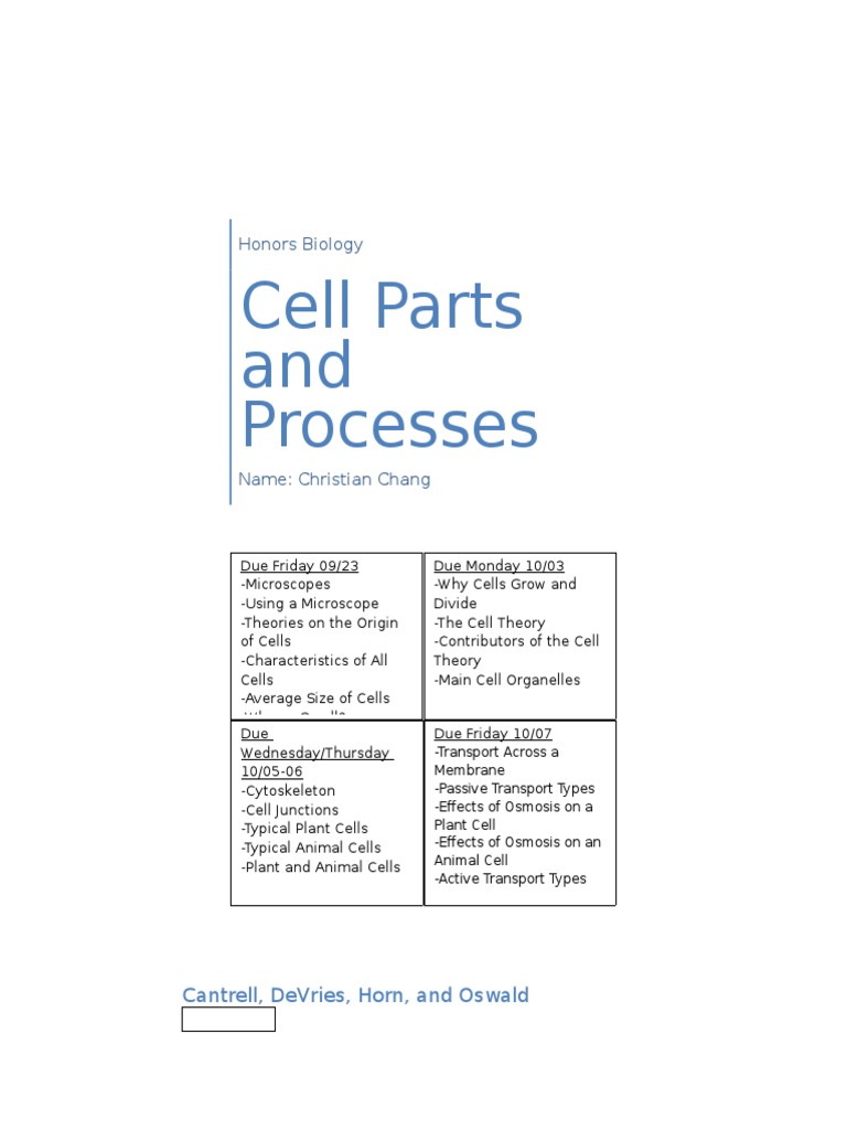 Cell Parts and Processes | PDF | Cell (Biology) | Cell Membrane