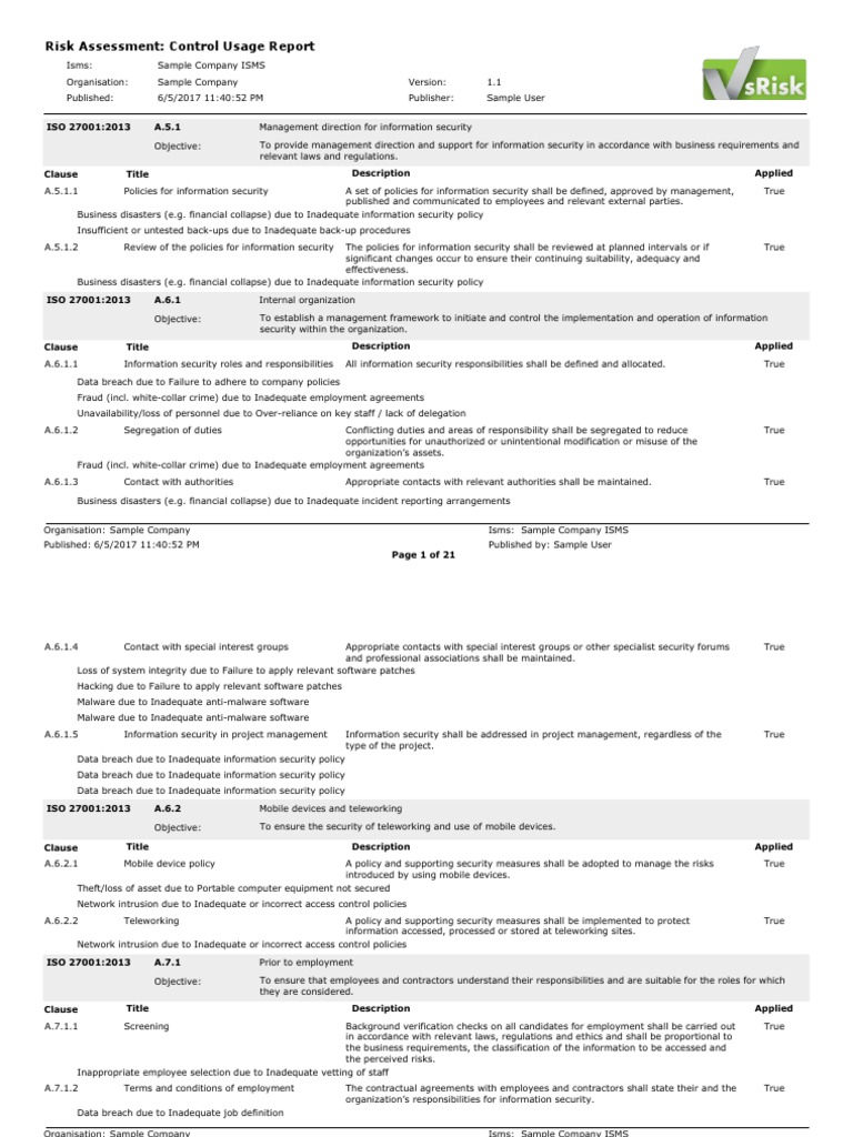 Risk Control Report Sample | PDF | Computer Security | Security