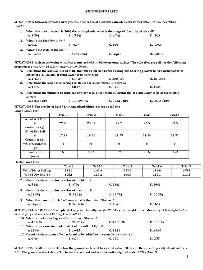 Soil Mechanics Exercises | PDF | Geotechnical Engineering | Natural ...