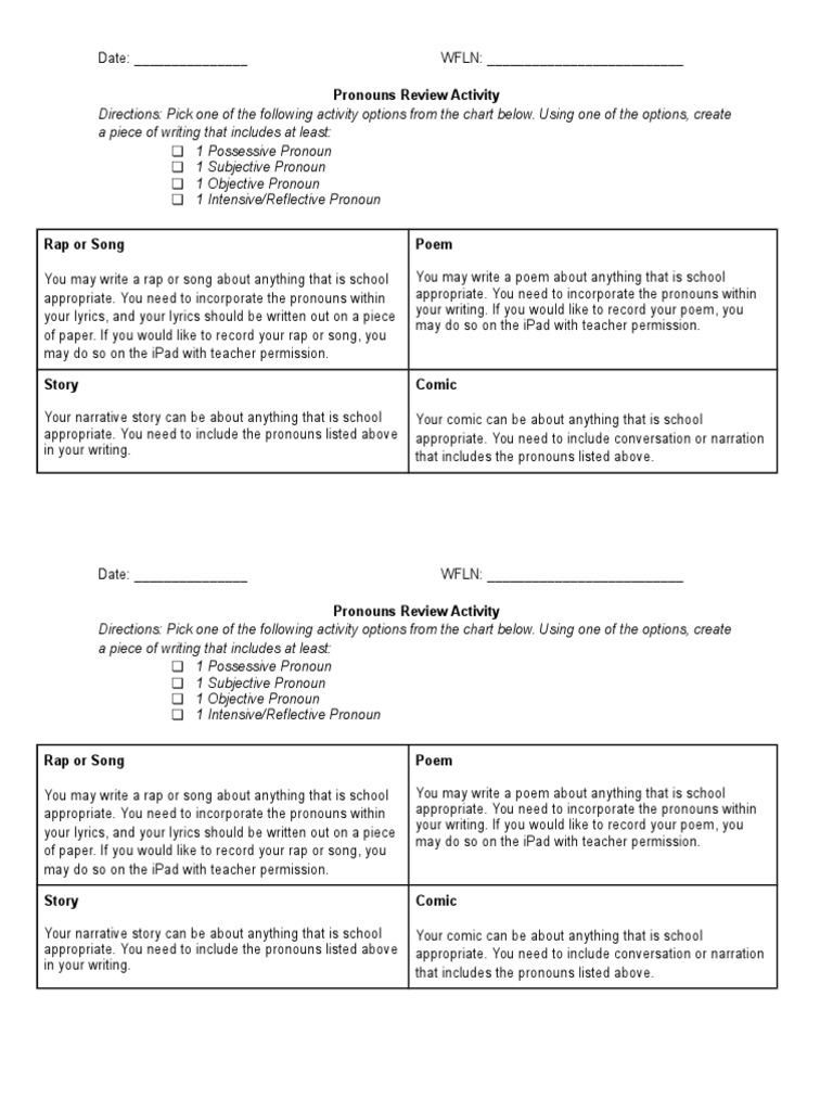 Pronoun Rap Activity Guide | PDF | Pronoun | Syntax