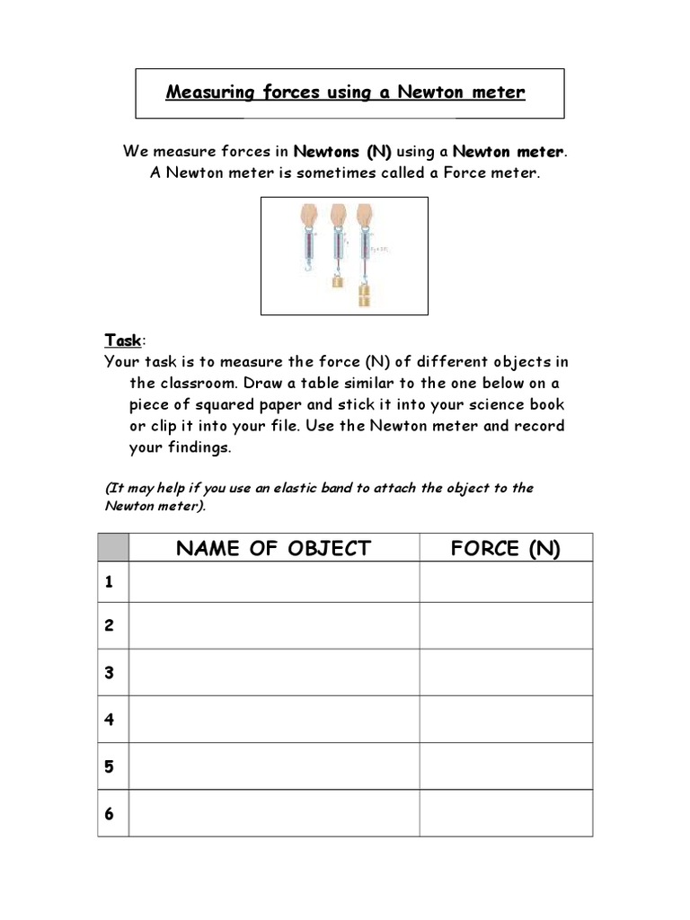 Measuring Forces Worksheet | PDF | Force | Physics
