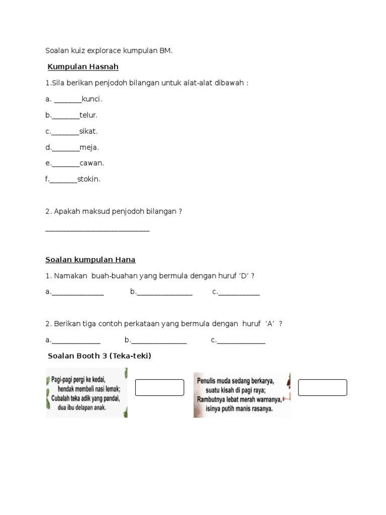 Soalan Kuiz Explorace Kumpulan BM | PDF