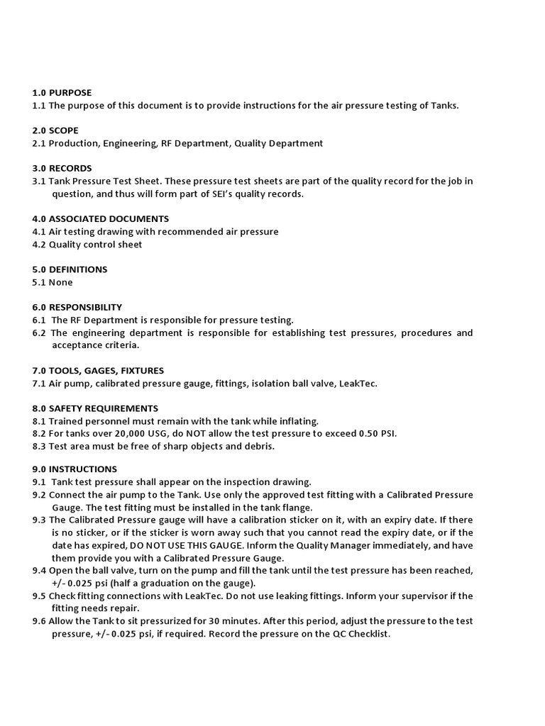 Air Testing Tanks | PDF | Leak | Calibration