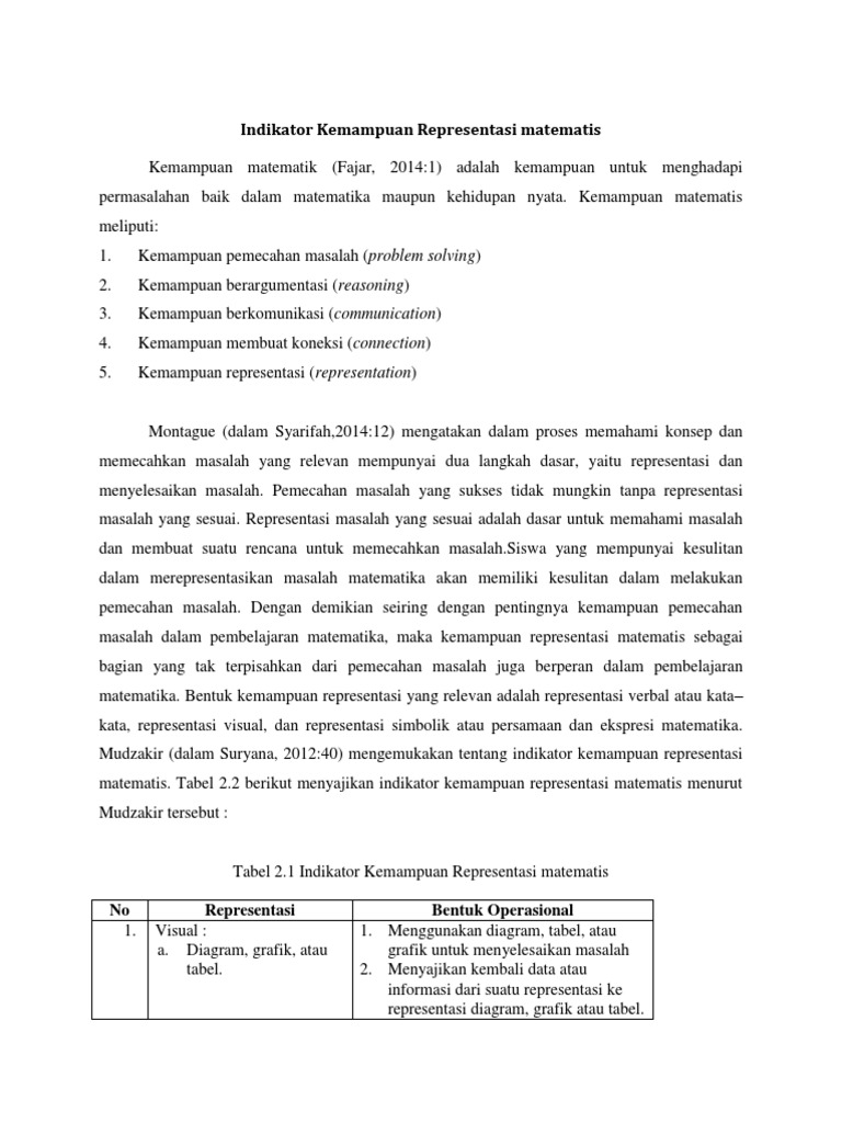 Indikator Kemampuan Representasi Matematis | PDF