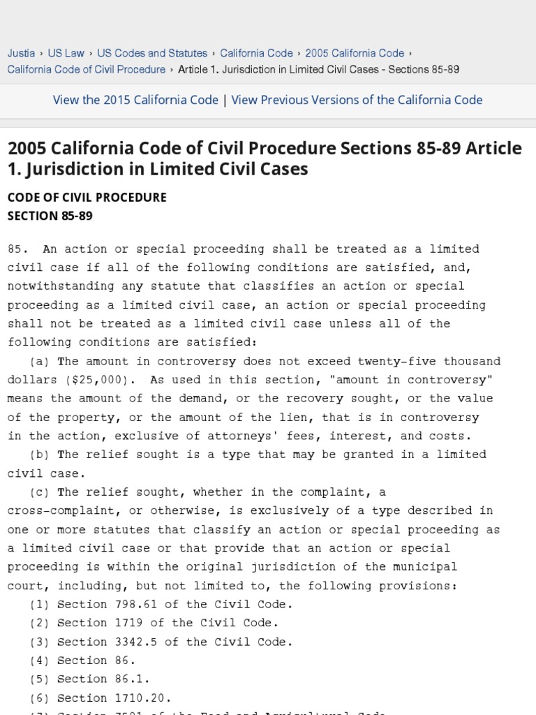 Article 1. Jurisdiction in Limited Civil Cases - Sections 85-89 ...