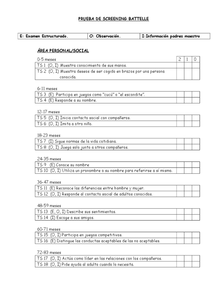 Screening Battelle (1) Completo | PDF | Adultos | Idiomas