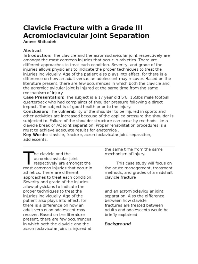 Grade III AC Joint Separation Case Study | PDF | Shoulder | Major Trauma