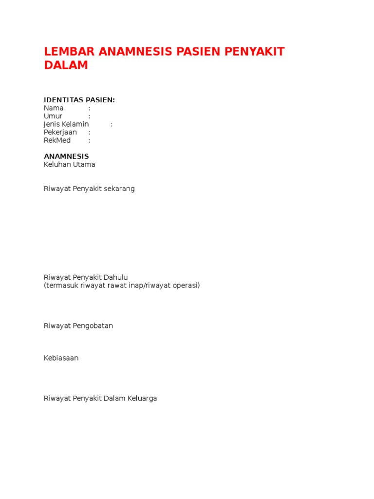 Lembar Anamnesis Pasien | PDF
