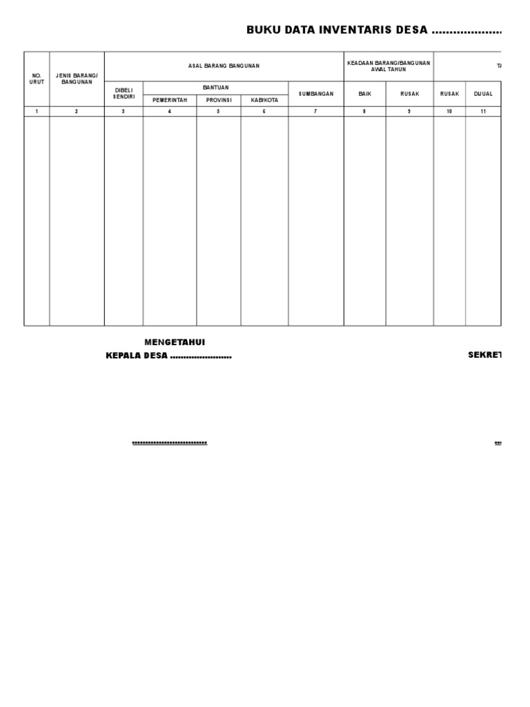 Buku Data Inventaris Desa Model A.3. (Ukuran Folio) | PDF