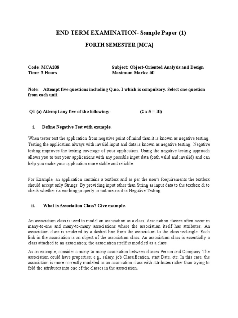 OOAD Sample Paper | Download Free PDF | Conceptual Model | Software Testing