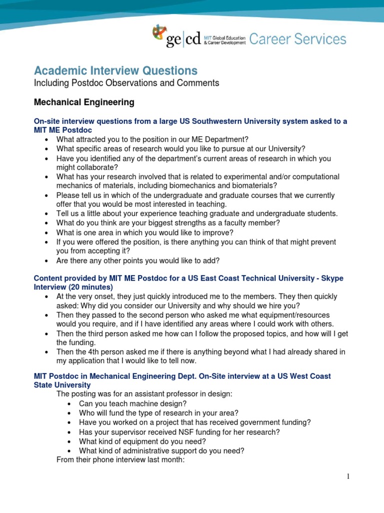 Academic Interview Questions | PDF | Massachusetts Institute Of ...