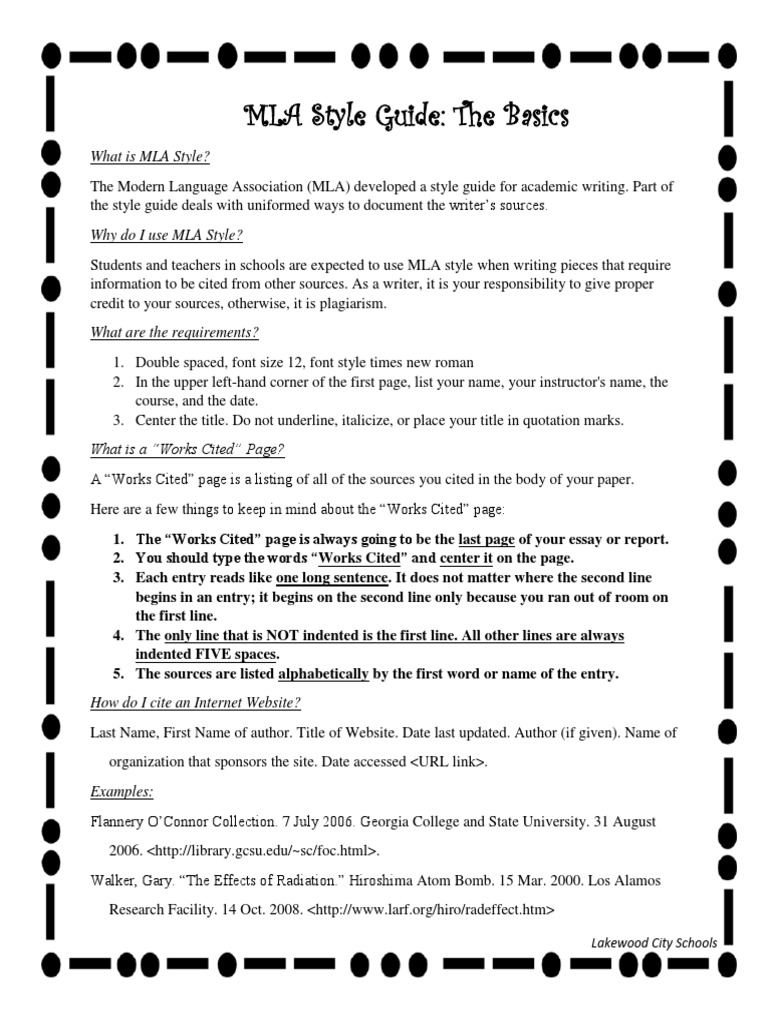 Mla Style Guide | PDF