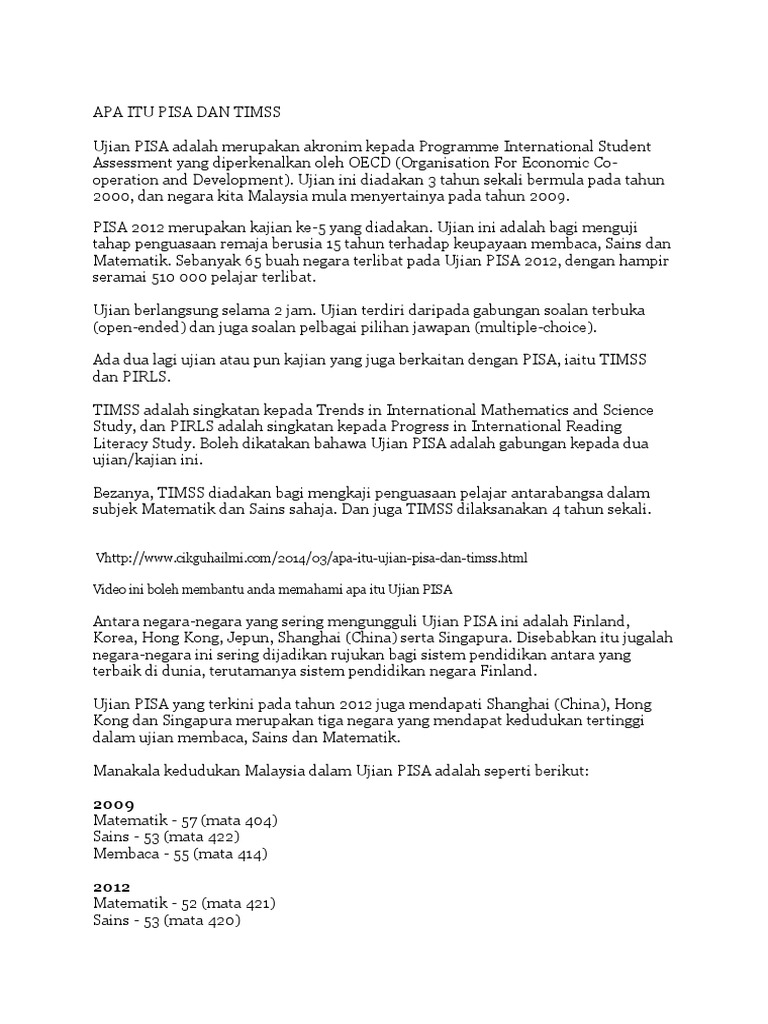 Apa Itu Pisa Dan Timss | PDF