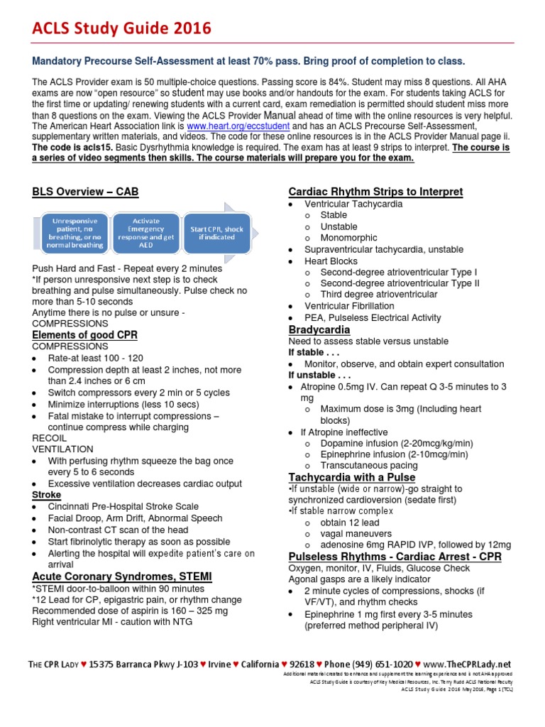Acls Study Guide 2016 | Cardiopulmonary Resuscitation | Cardiovascular ...