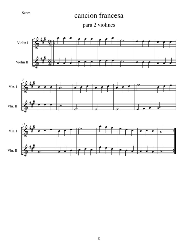 Cancion Francesa Violin I y II - Musx | PDF