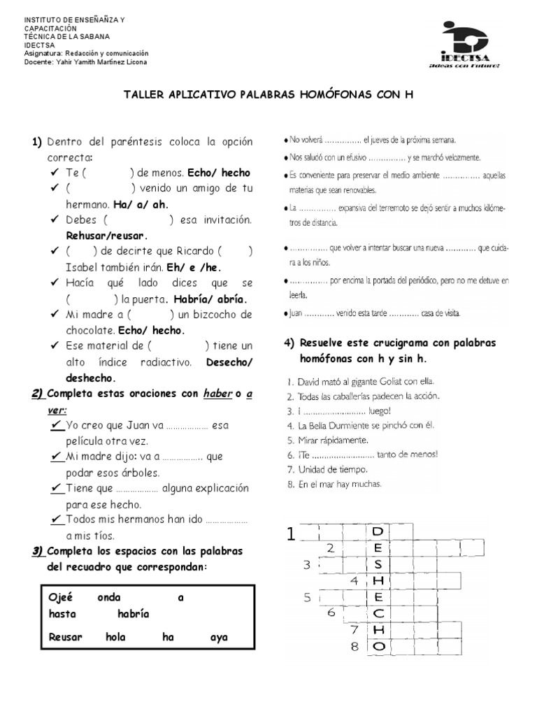 Ejercicios de Homófonos con H y Sin H | PDF | Publicidad | Comunicación