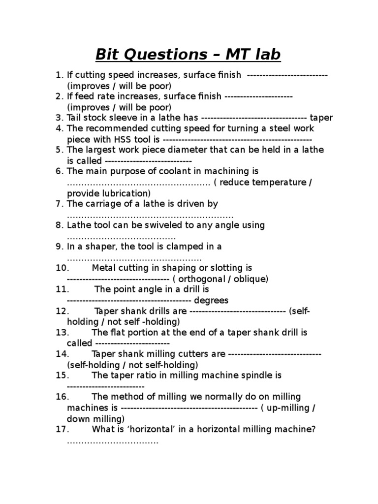 Bit Questions - MT Lab | Download Free PDF | Grinding (Abrasive Cutting ...