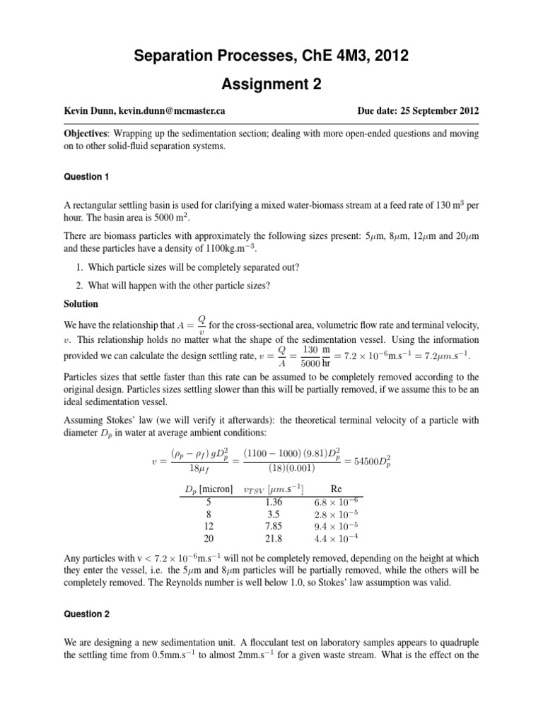 Separation Processes, ChE 4M3, 2012-Assignment-2-Solutions PDF | PDF | Soft Matter | Chemical ...