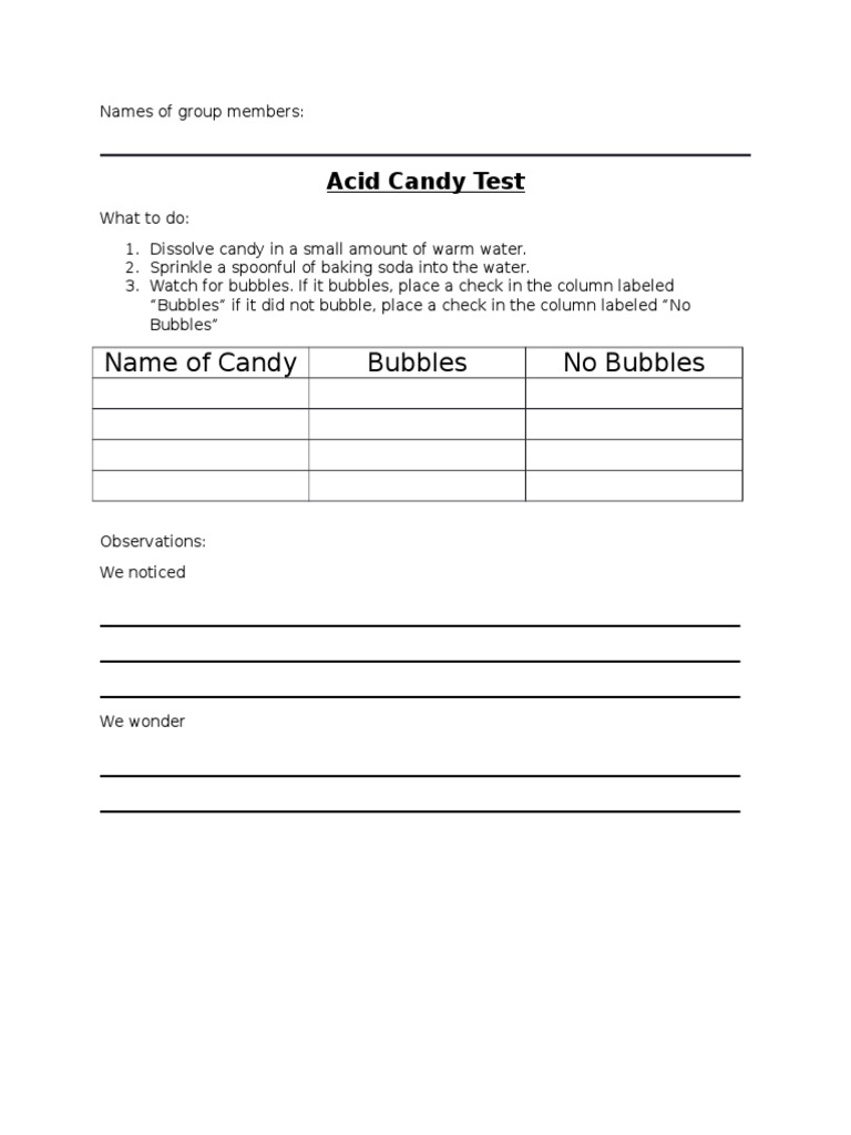 Acidcandyobservationsheet | PDF