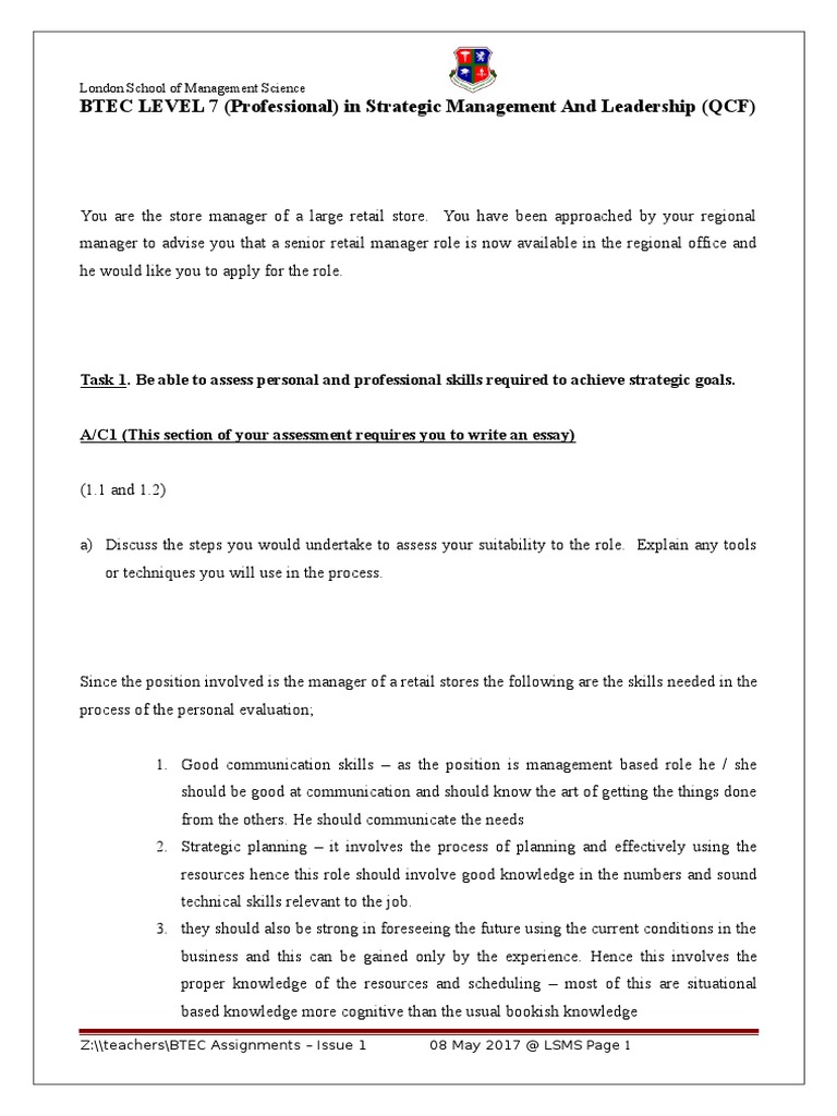 BTEC LEVEL 7 (Professional) in Strategic Management and Leadership (QCF) | Download Free PDF ...