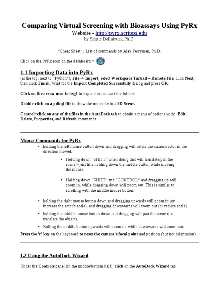 PyRx Tutorial CheatSheet ALPerryman72010 | PDF | Docking (Molecular ...