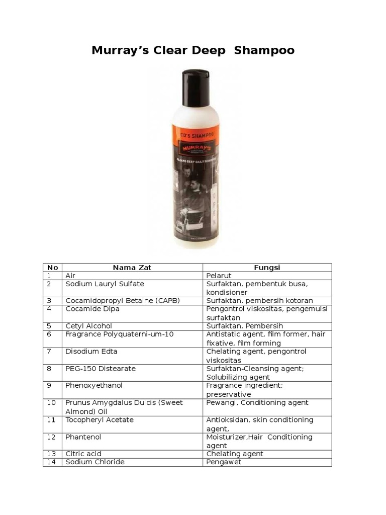 Murray's Clear Deep Shampoo Ingredients | PDF | Cooking, Food & Wine ...