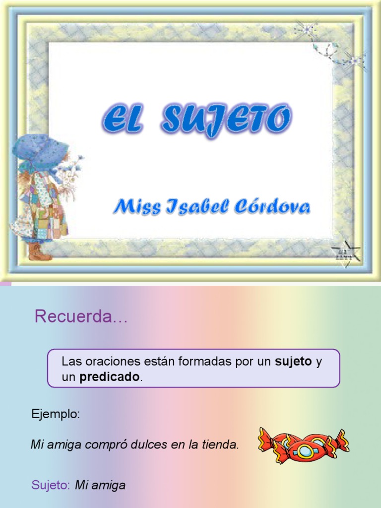Diapositivas Del Sujeto | PDF | Asunto (gramática) | Predicado (Gramática)