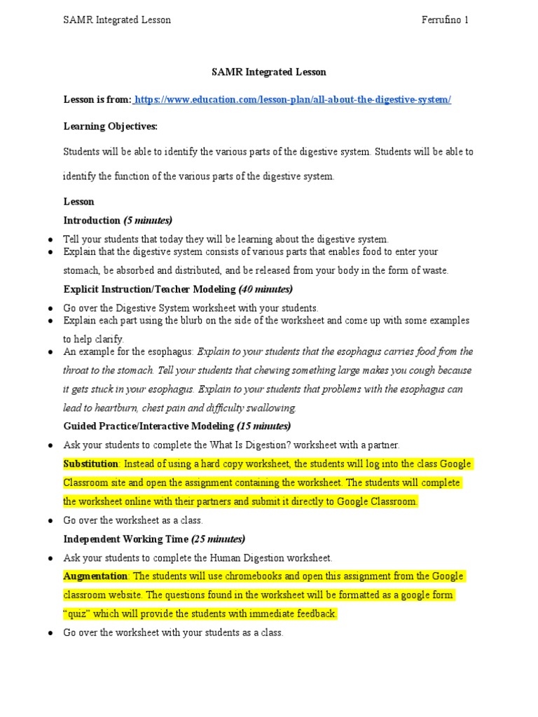 Integratingsamrintoalessonplan | PDF | Human Digestive System | Lesson Plan