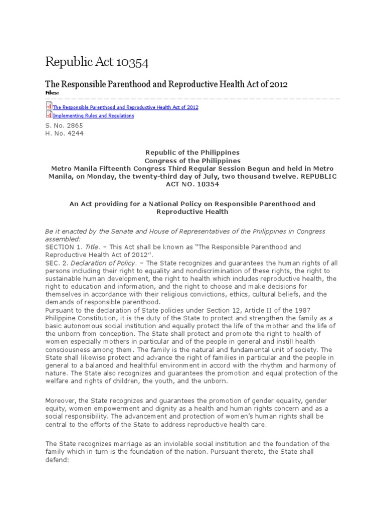 Republic Act 10354 | PDF | Reproductive Health | Family Planning