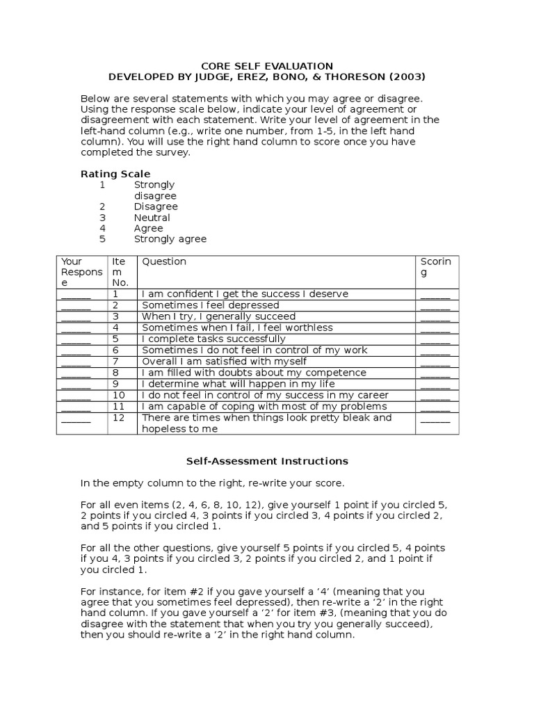Measuring Core Self-Evaluations: The Development of the Core Self ... Measuring Core Self-Evaluations: The Development of the Core Self ...