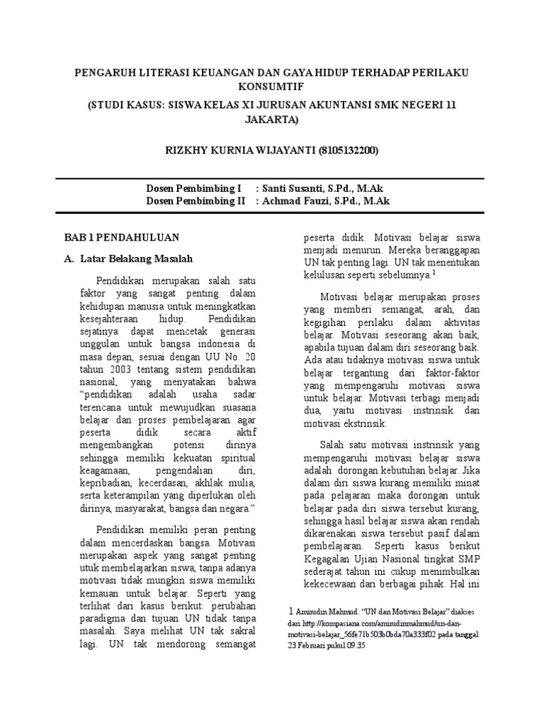 Proposal Penelitian Pengaruh Literasi Keuangan Dan Gaya Hidup Terhadap Perilaku Konsumtif | PDF