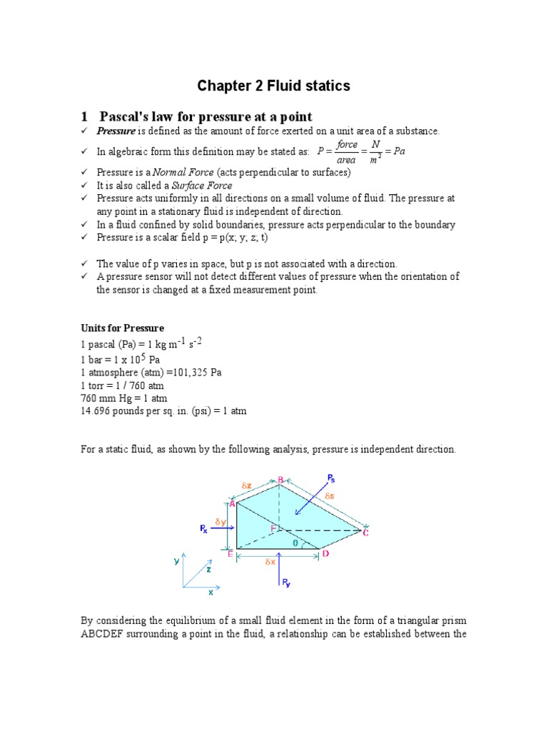Chapter 2 Fluid Statics | PDF | Pressure Measurement | Pressure