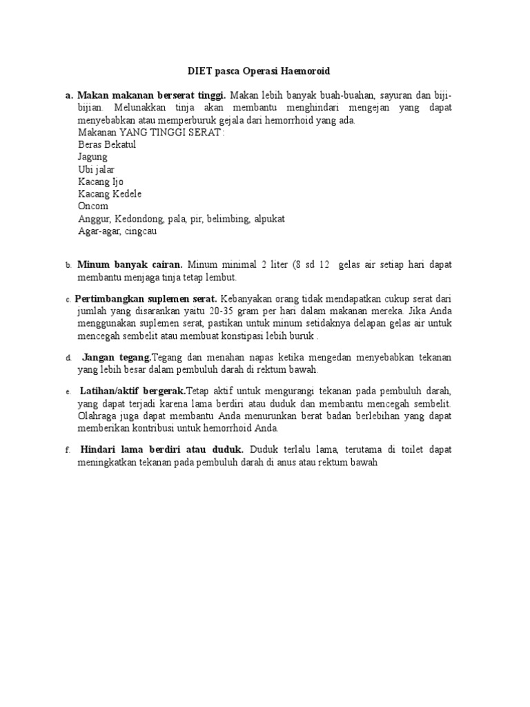 Diet Pasca Operasi Hemoroid yang Tepat | PDF