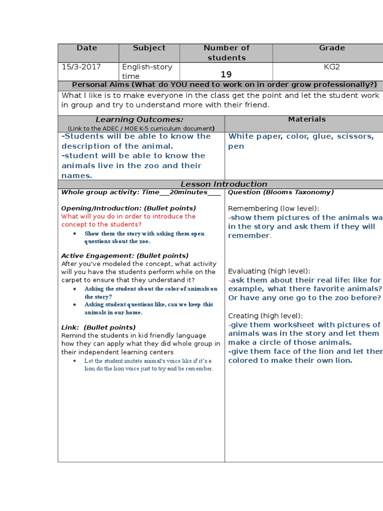 15/3-2017 English-Story Time KG2: Date Subject Number of Students Grade ...