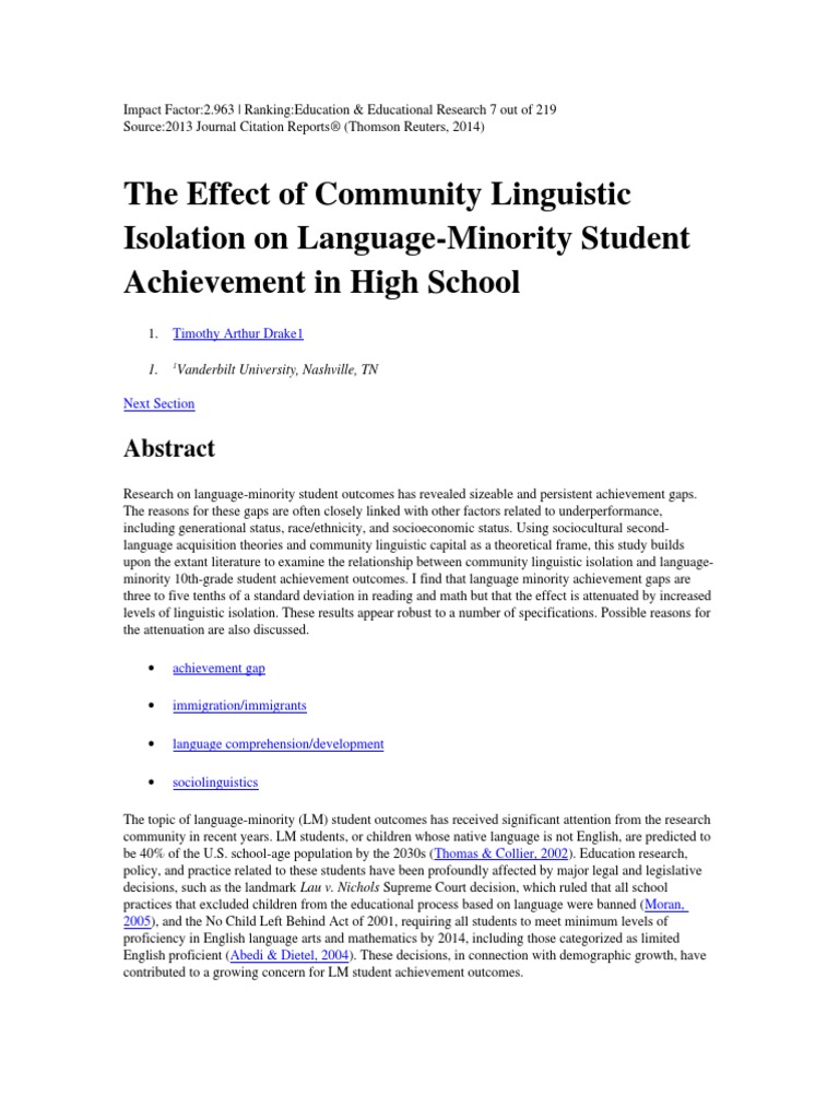 The Effect of Linguistic Isolation 2013 | PDF | Second Language ...