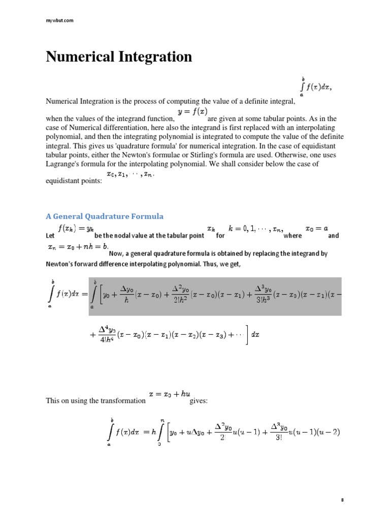 Numerical Integration: A General Quadrature Formula | PDF | Integral ...