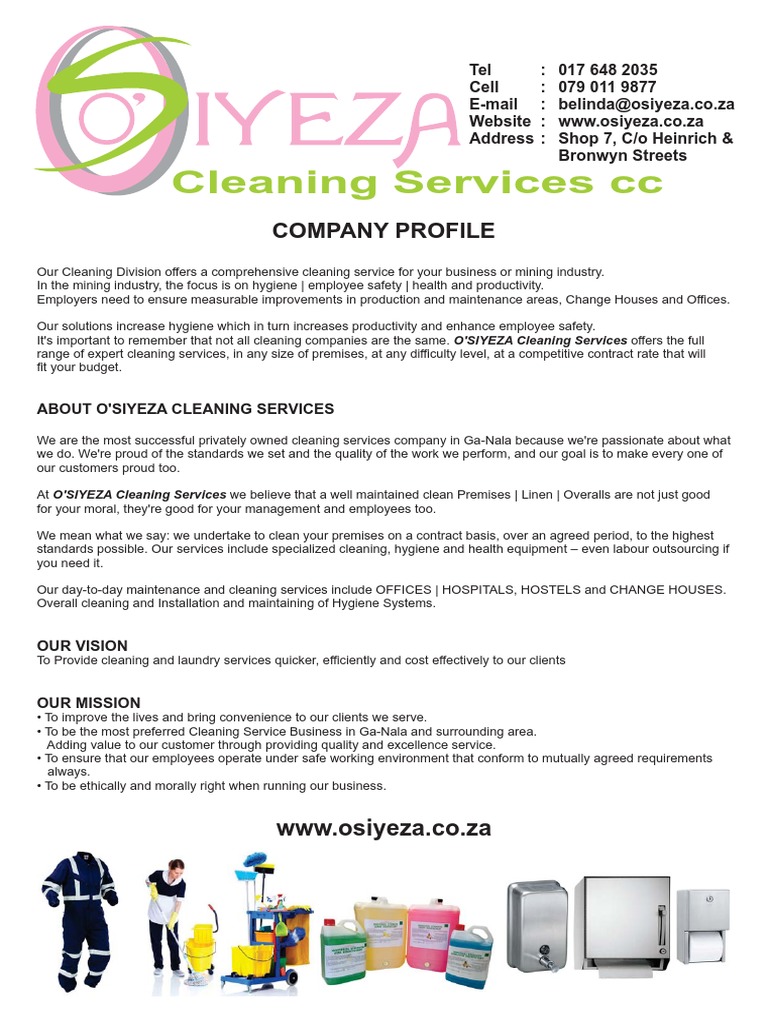 Osiyeza Cleaners - Company Profile | PDF | Occupational Safety And ...