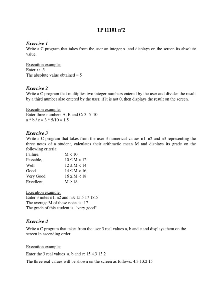Exercise 1: TP I1101 Nº2 | PDF | C (Programming Language) | Teaching ...